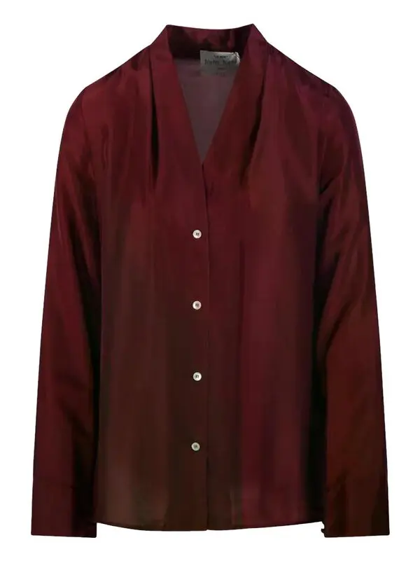 FORTE_FORTE Habotai V-neck Buttoned Shirt - Red