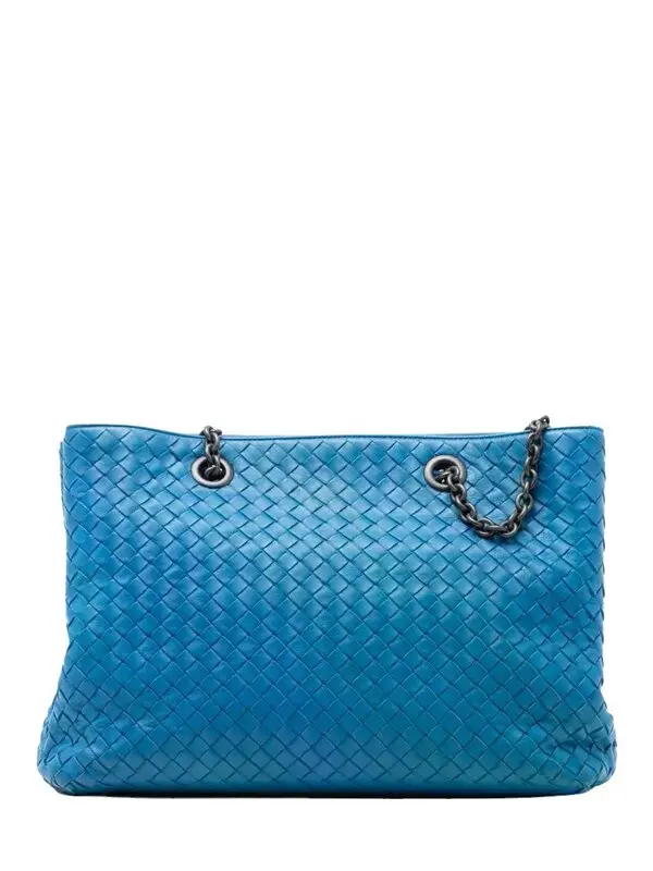 Bottega Veneta Medium Nappa Intrecciato Double Chain Tote Bag - Blue
