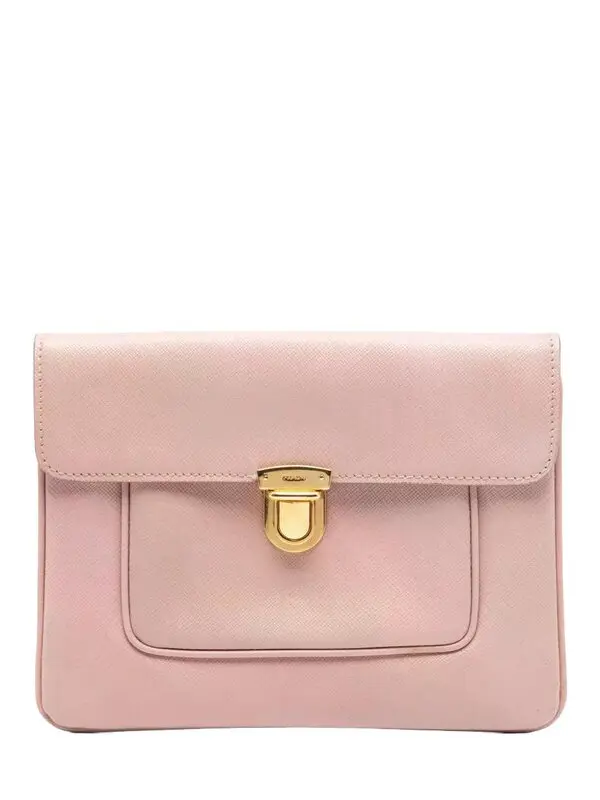 Prada 2010-2026 Saffiano Front Clasp Flap Clutch - Pink
