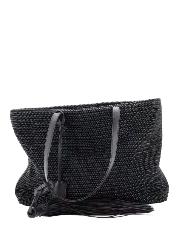 Saint Laurent Shopper Woven Raffia East West Tote Bag - Black