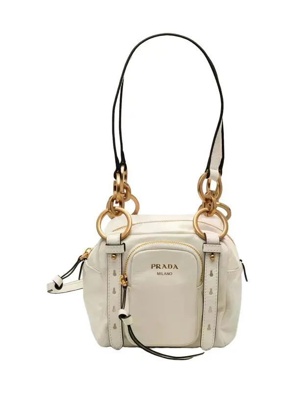 Prada Mini Soft Calfskin Dangle Top Handle Shoulder Bag - White