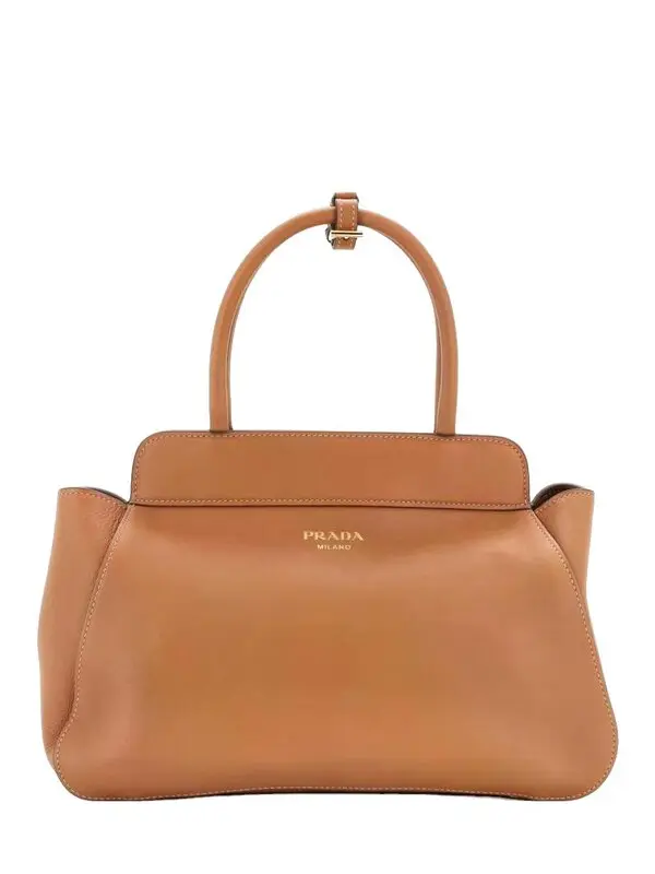 Prada Frame Soft Grain Leather Medium Tote Bag - Brown