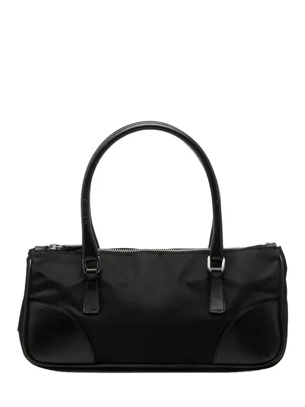 Prada Vitello Trimmed Tessuto Handbag - Black