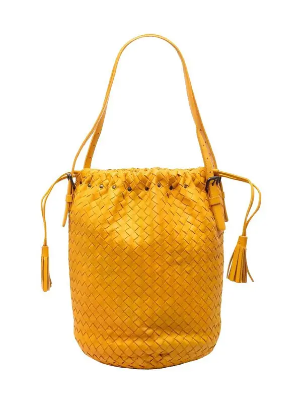Bottega Veneta Nappa Intrecciato Drawstring Bucket Bag - Orange