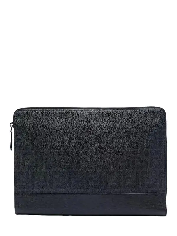 Fendi Leather Trimmed Zucca Coated Canvas Clutch Bag - Black