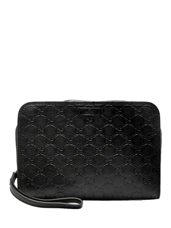 Gucci Ssima Embossed Leather Clutch - Black