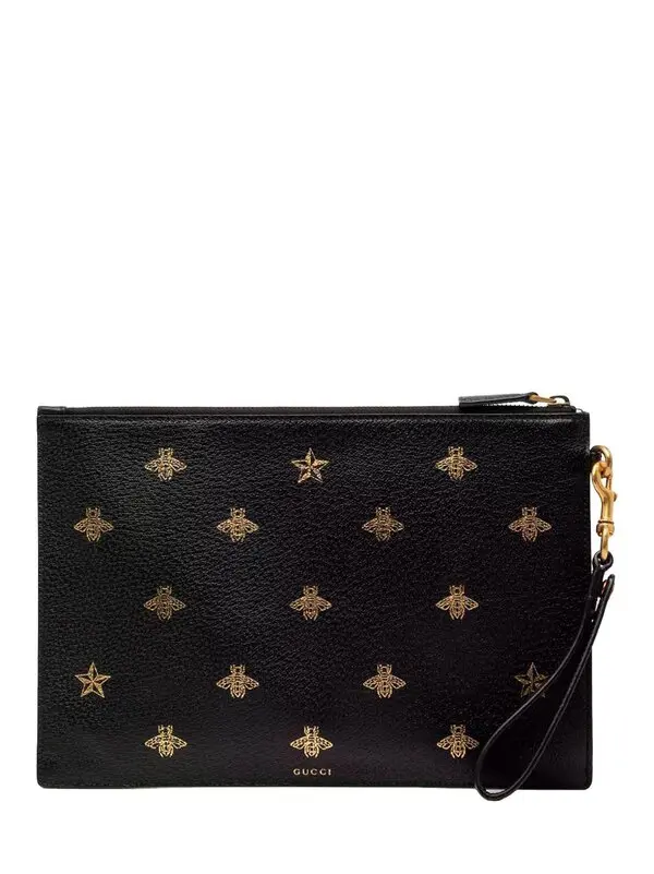 Gucci Bee And Star Printed Clutch - Black