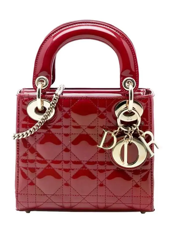 Dior 2017 Mini Patent Cannage Lady Satchel - Red