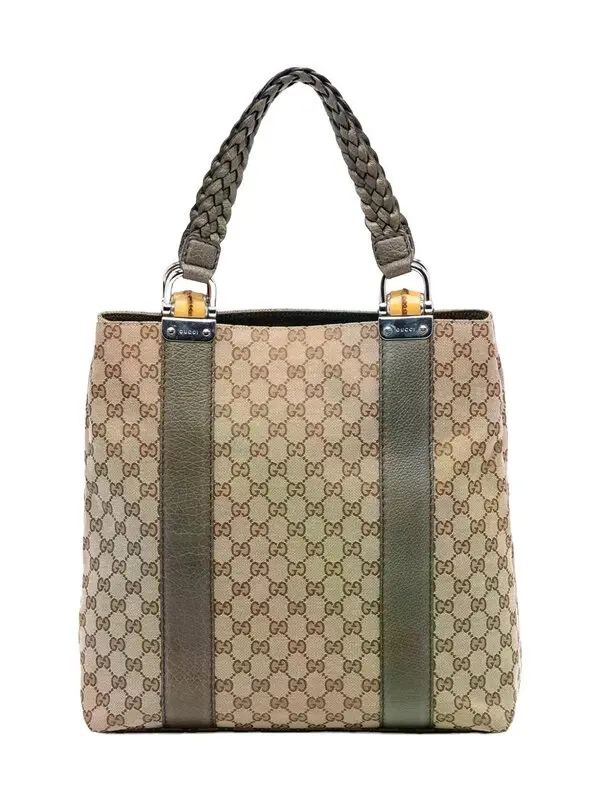 Gucci Large Gg Canvas Bamboo Libeccio Tote Bag - Green