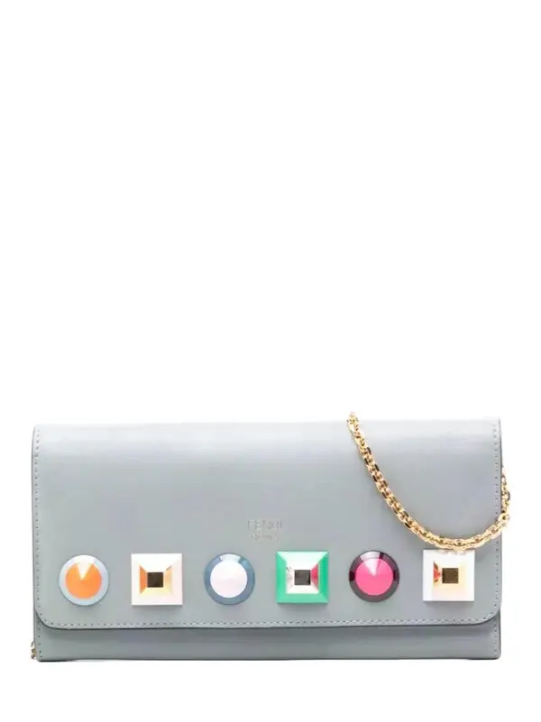 Fendi Studded Leather Wallet On Chain Crossbody Bag - Grey
