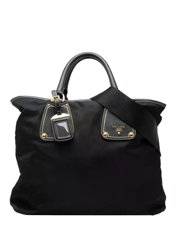 Prada Saffiano Trimmed Tessuto Satchel - Black