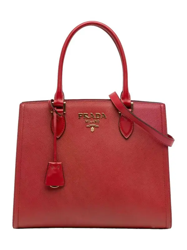 Prada Soft Calf Trimmed Saffiano Lux Satchel - Red