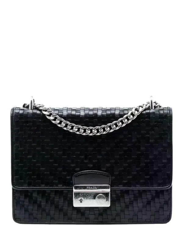Prada Woven Madras Leather Chain Flap Bag - Black