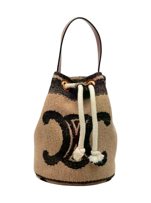 Celine 2022 Small Triomphe Raffia Bucket Bag - Brown