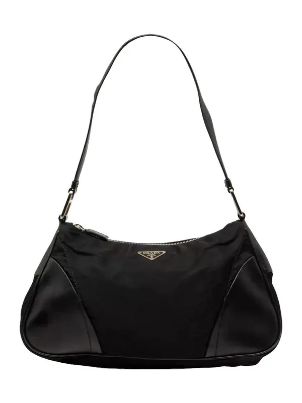 Prada 2000-2013 Leather Trimmed Tessuto Shoulder Bag - Black