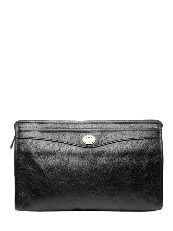 Gucci Crinkled Calfskin Interlocking G Morpheus Clutch - Black
