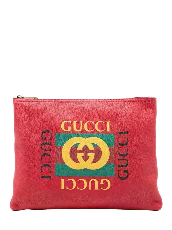 Gucci Medium Leather Logo Clutch Bag - Red