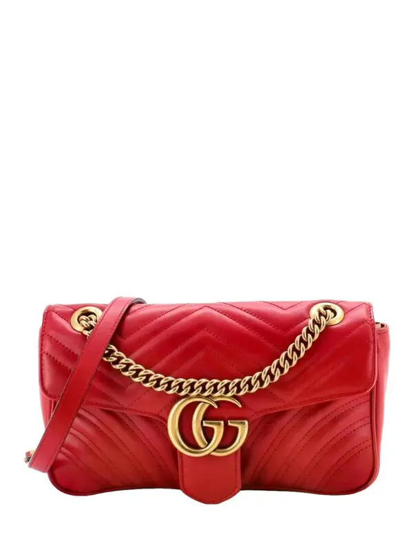 Gucci Gg Marmont Flap Bag Matelasse Leather Medium - Red