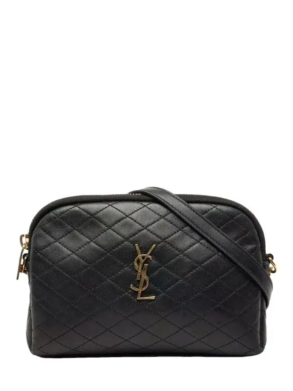 Saint Laurent Mini Quilted Lambskin Gaby Zippered Pouch Crossbody Bag - Black