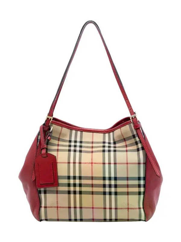 Burberry Haymarket Check Canvas And Leather Canterbury Tote Bag - Red