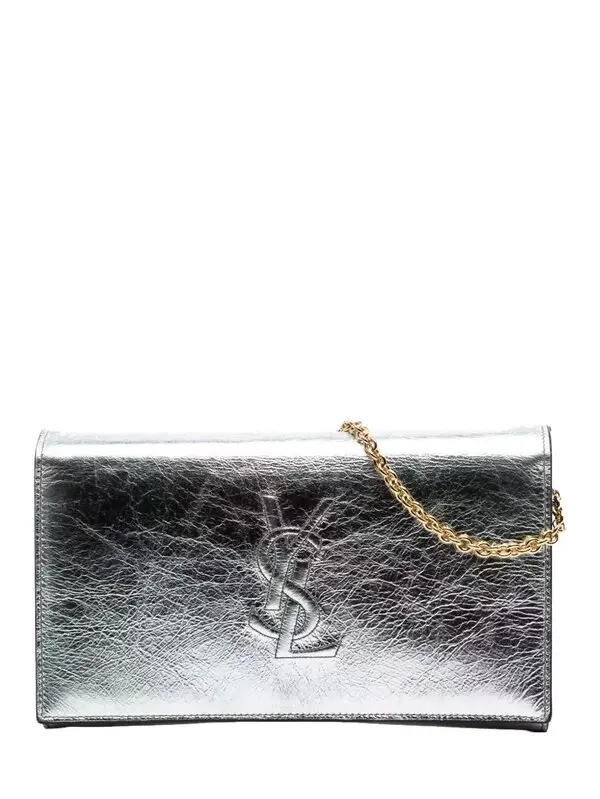 Saint Laurent 2018 Crinkled Metallic Calfskin Belle De Jour Chain Clutch Crossbody Bag - Silver