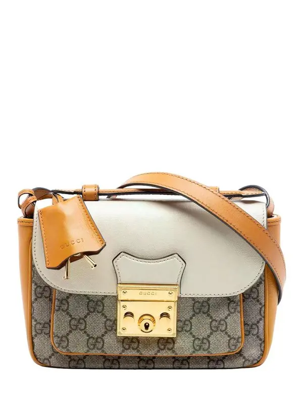 Gucci Gg Supreme Padlock Flap Bag - Brown