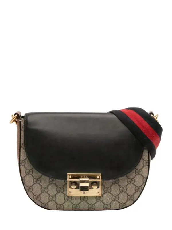 Gucci Gg Supreme Web Padlock Crossbody Bag - Black