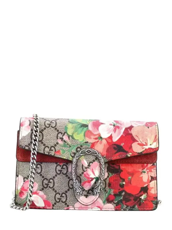 Gucci Dionysus Blooms Print Gg Coated Canvas Super Mini Crossbody Bag - Brown