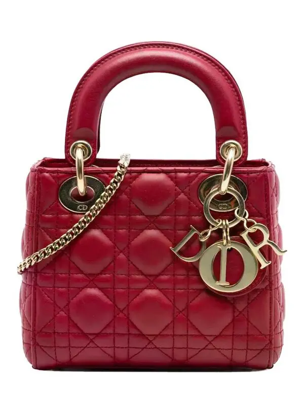 Dior 2020 Mini Lambskin Cannage Lady Satchel - Red