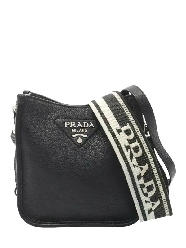 Prada 2010-2025 Vitello Daino Soft Logo Crossbody Bag - Black