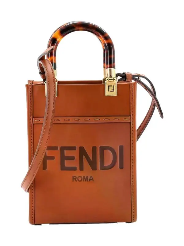 Fendi Sunshine Shopper Mini Tote Leather Crossbody Bag - Brown