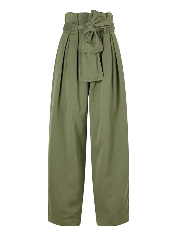 Balmain Belted Pleated Cotton And Linen-blend Twill Tapered Pants - Green