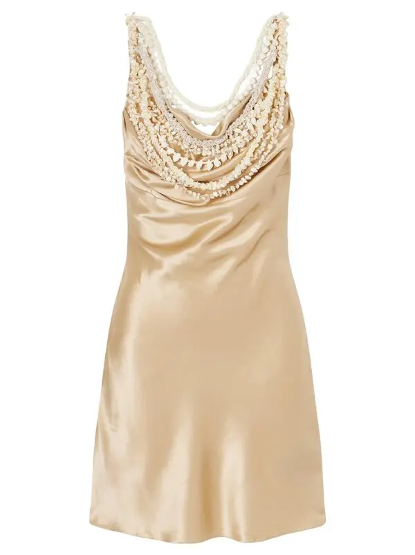 Balmain Embellished Draped Silk-satin Mini Dress - Neutrals