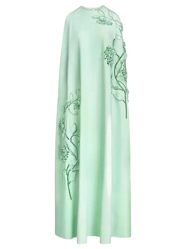 Oscar De La Renta Floral Appliqué Caftan - Green