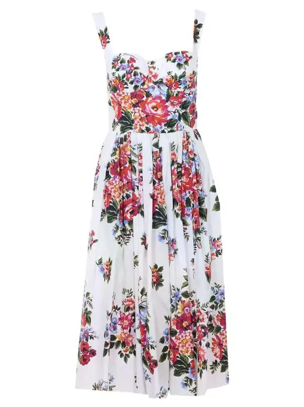 Dolce & Gabbana Floral Heart-neck Midi Dress - White