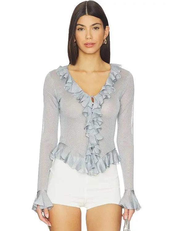 Lpa Attison Ruffle Cardigan In Metallic - Silver