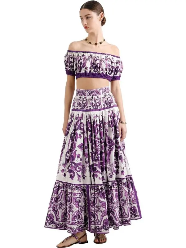 Dolce & Gabbana Majolica-print Flounced Long Skirt - Purple