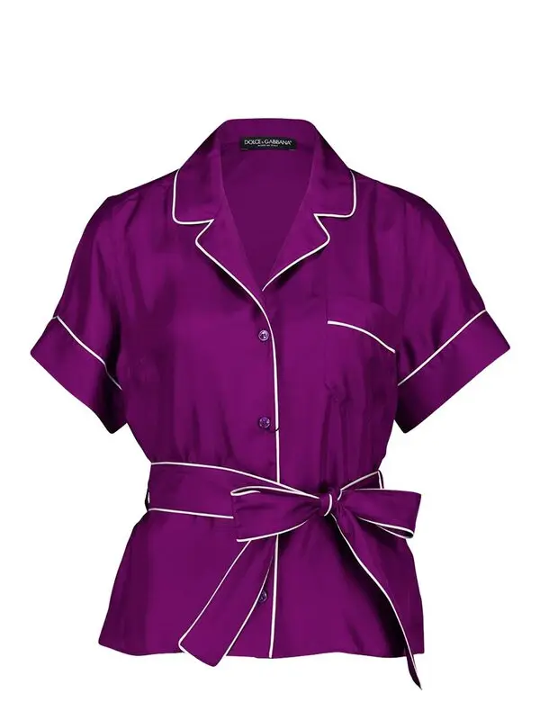 Dolce & Gabbana Silk Belted Shirt - Purple