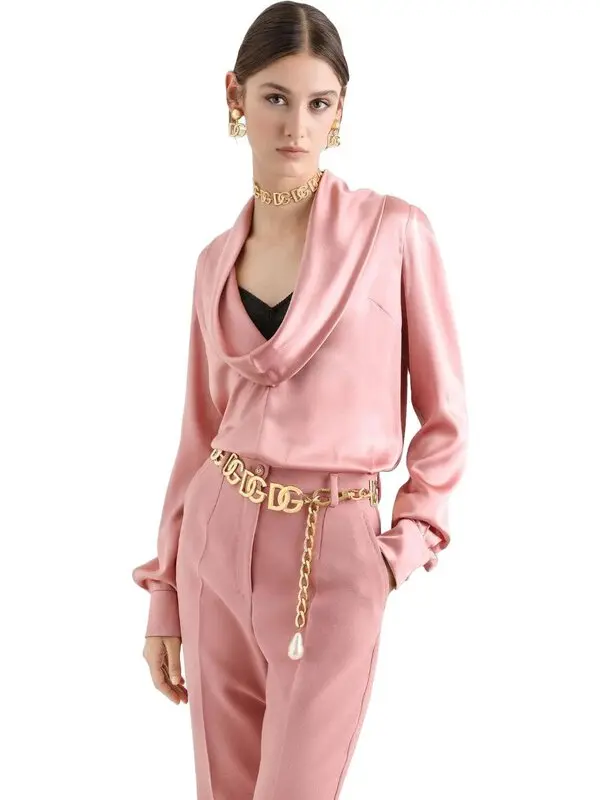 Dolce & Gabbana Silk Satin Blouse With Shawl Neck - Pink