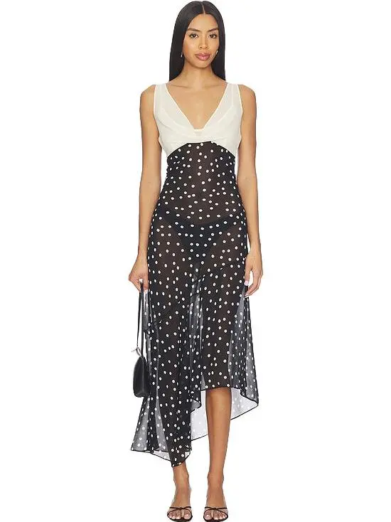 Lpa Dorothy Maxi Dress - Black And Cream Polka Dot