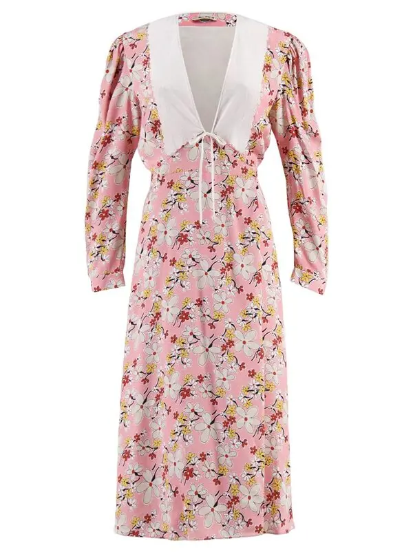 Miu Miu Floral-print Sablé Midi Dress - Pink