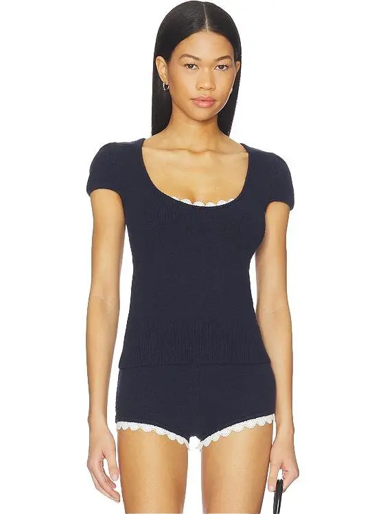 Lpa Champaux Lace Trim Top - Navy