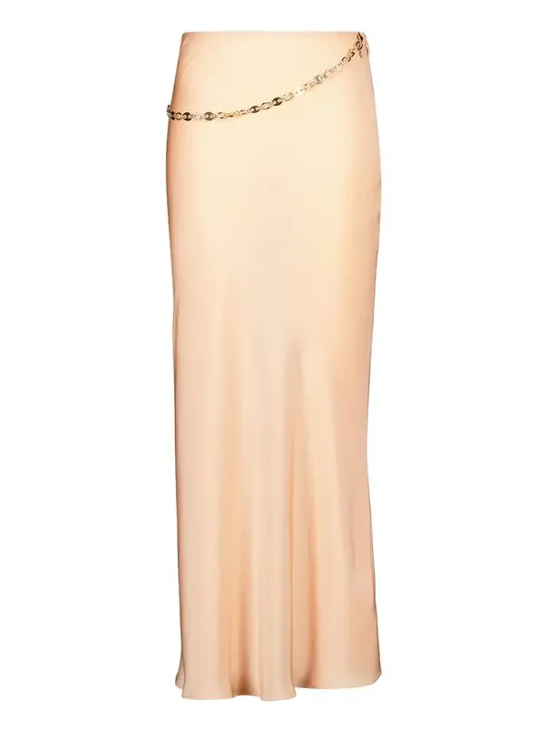 Rabanne Long Satin Skirt With Chain Detail - Pink