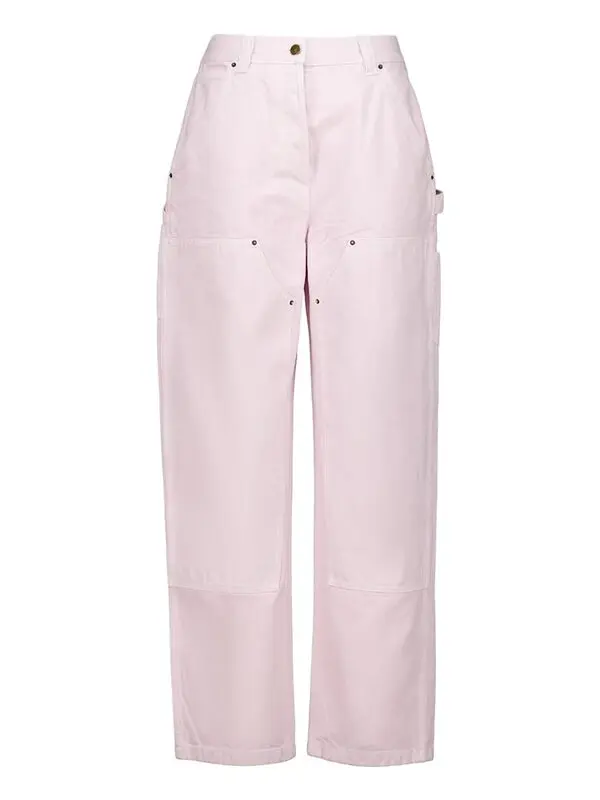Prada Canvas Trousers With Leather Inserts - Pink