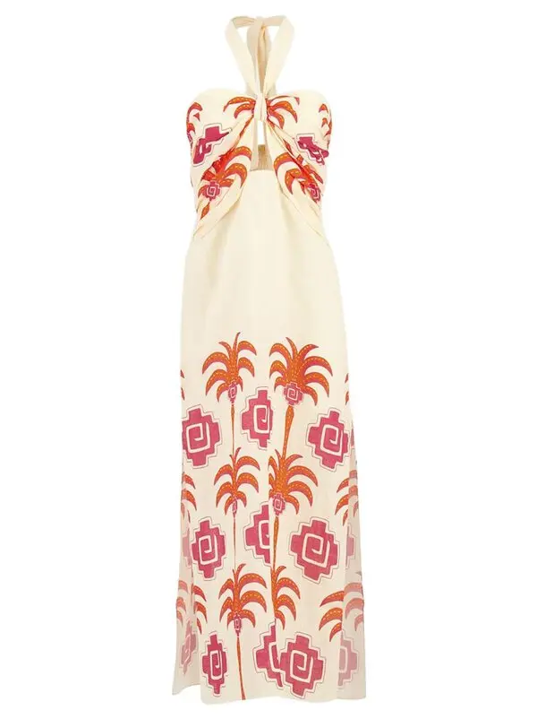 Johanna Ortiz Water Adventure Linen Halter Dress - Orange