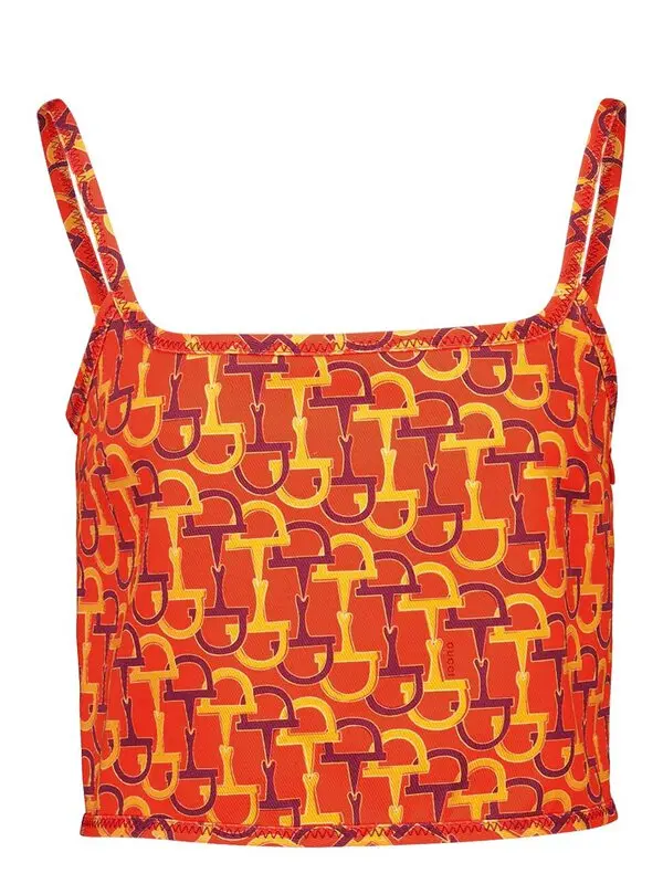Gucci Printed Silk Crop Top With Horsebit Motif - Orange