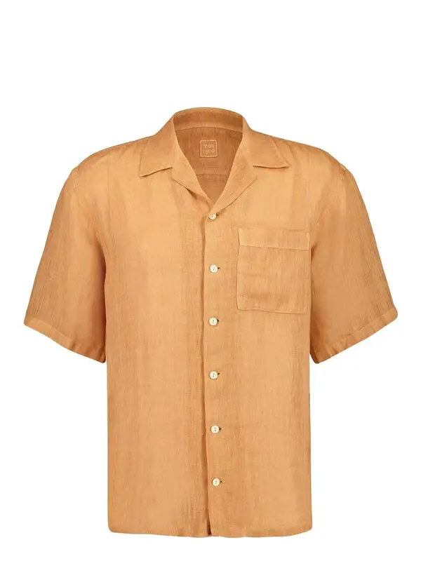 120% Lino Apricot Soft Fade Short-sleeve Relaxed Fit Linen Shirt - Orange