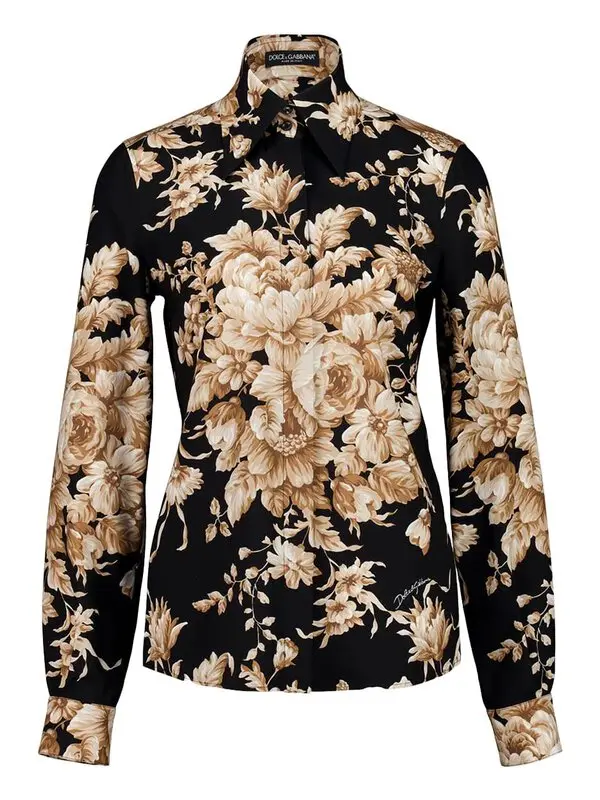 Dolce & Gabbana Rose-print Charmeuse Silk Shirt - Multicolour