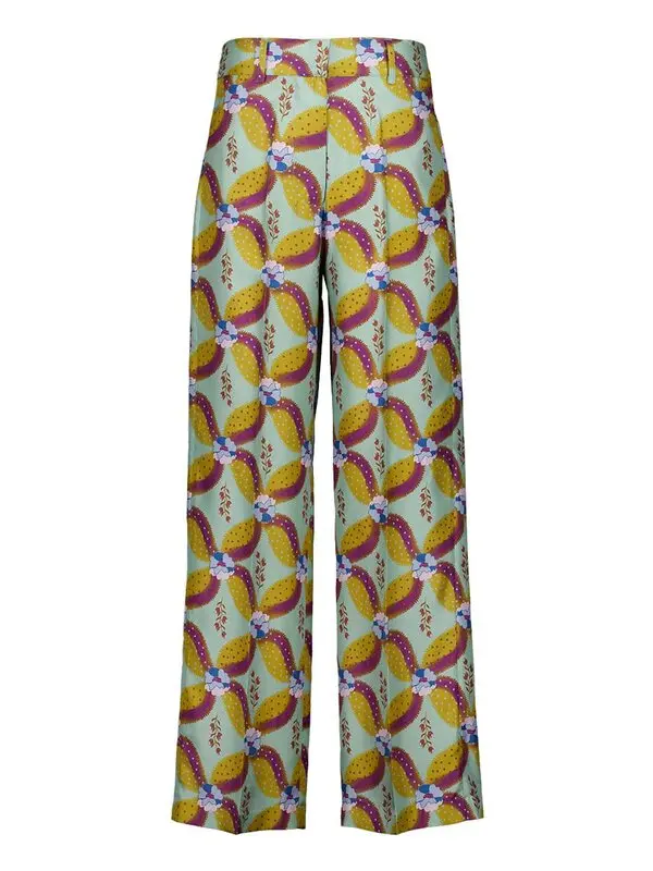 PAULA Sonia Aquageo Printed Silk Twill Trousers - Multicolour