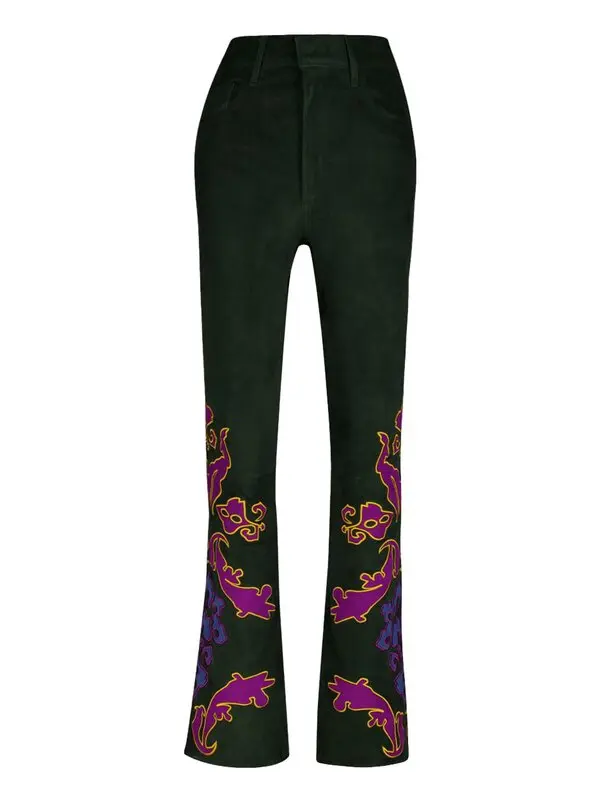 PAULA Zirconia Suede Embroidered Flared Pants - Purple